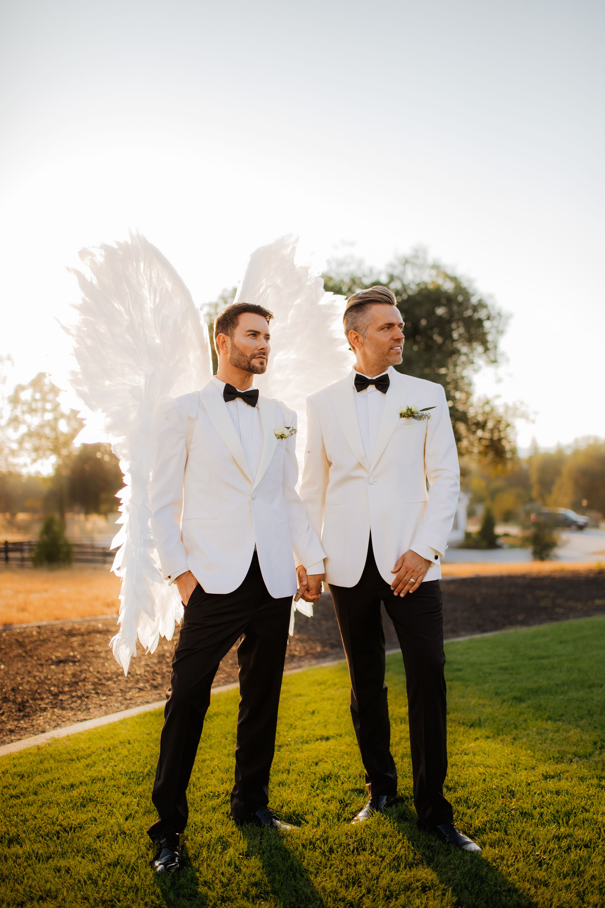 Tuxedos + Angel Wings for This Timeless Black Tie Wedding on a ...