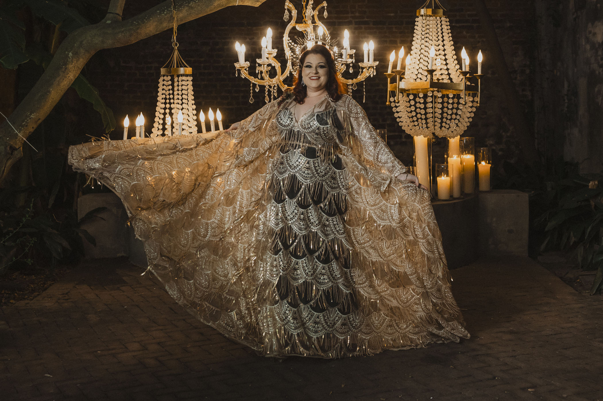 The Bride Wore a Gold Dress for This Candlelit Courtyard Wedding in New ...