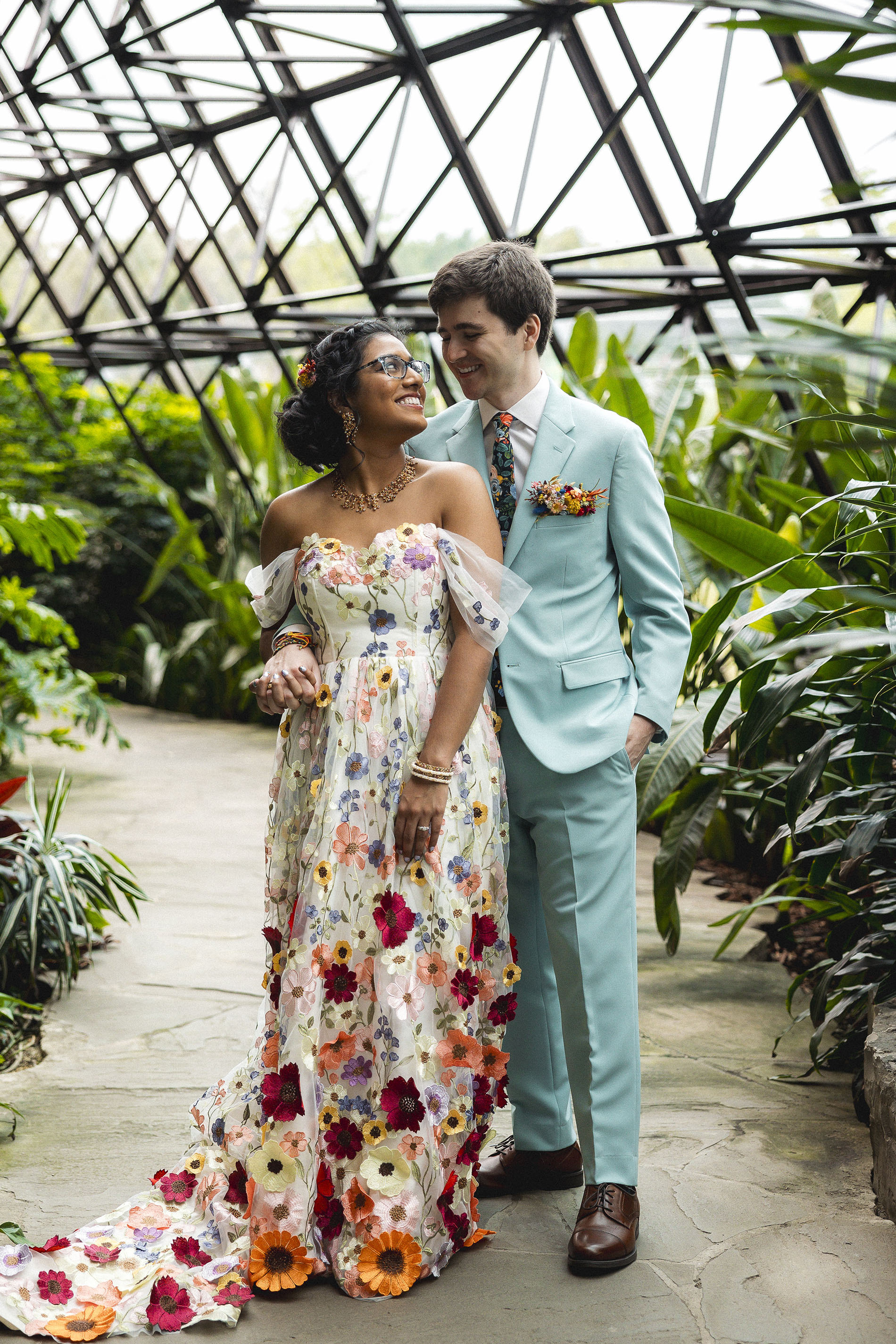 The Bride Wore A Floral Wedding Dress For This Colorful + Crafty ...