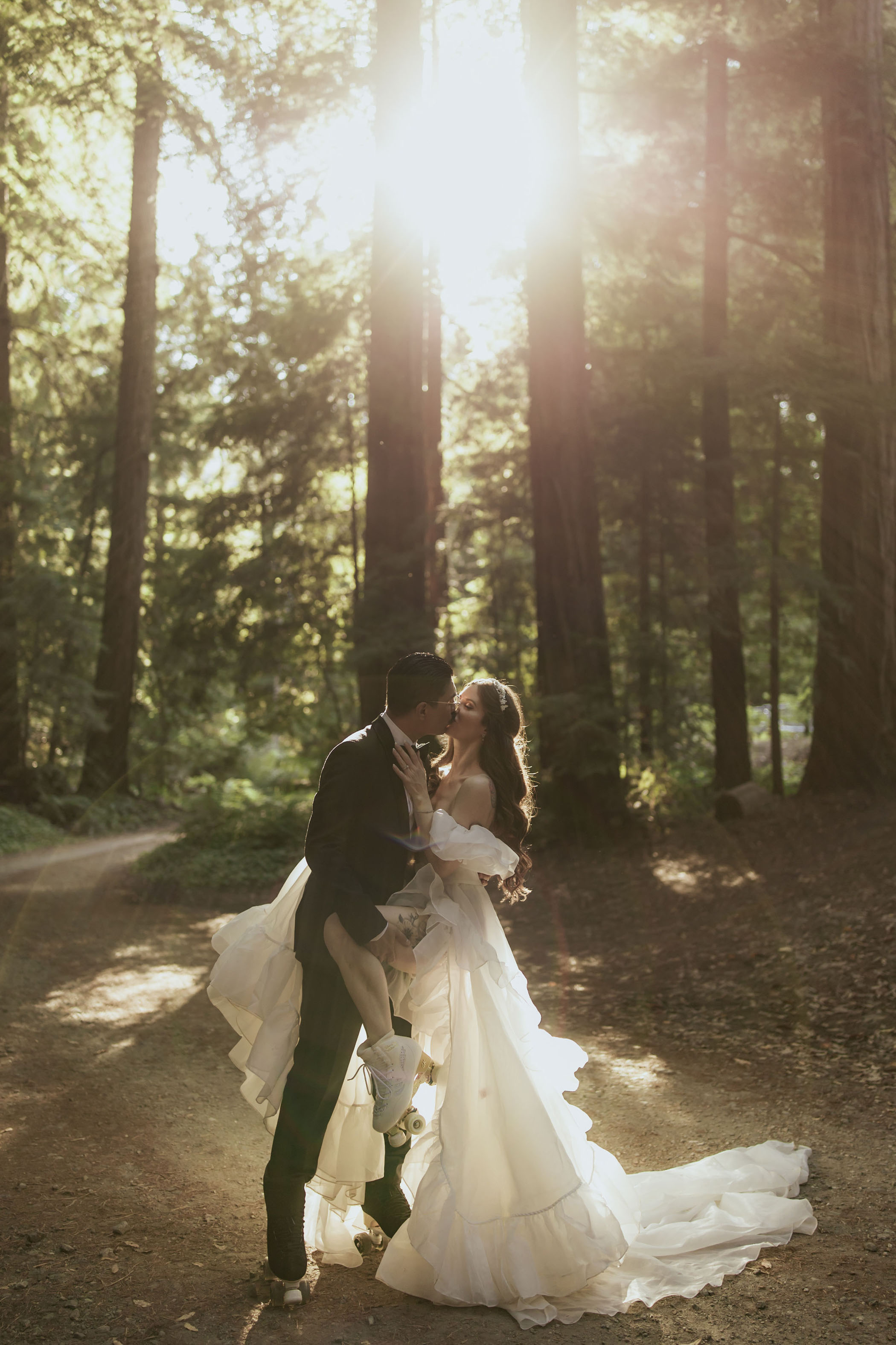 A Romantic Elopement in the Redwoods for This Roller Skating Bride + Groom